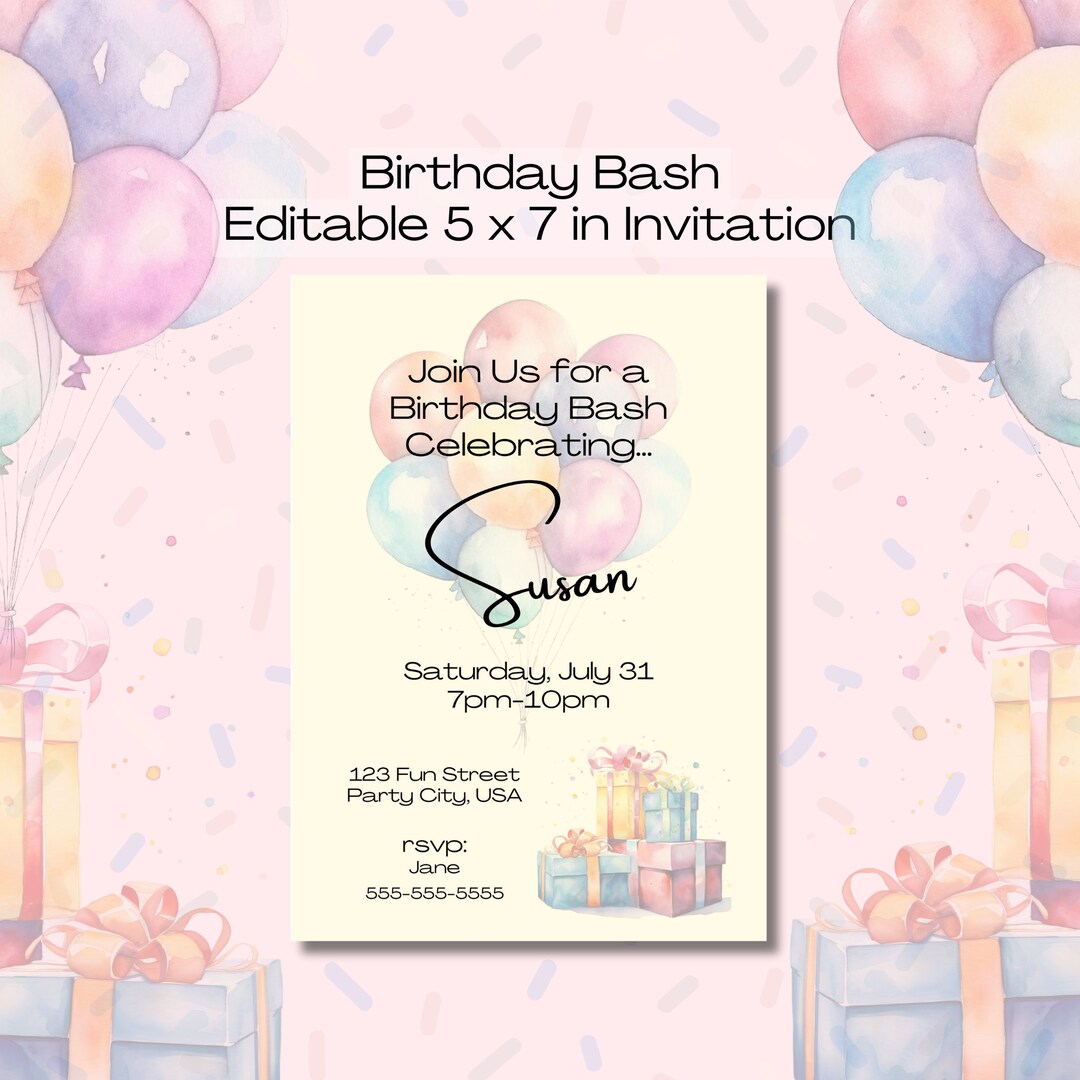 Pastel Birthday Party Invitation: Editable Canva Template (5x7 Inch) - Etsy