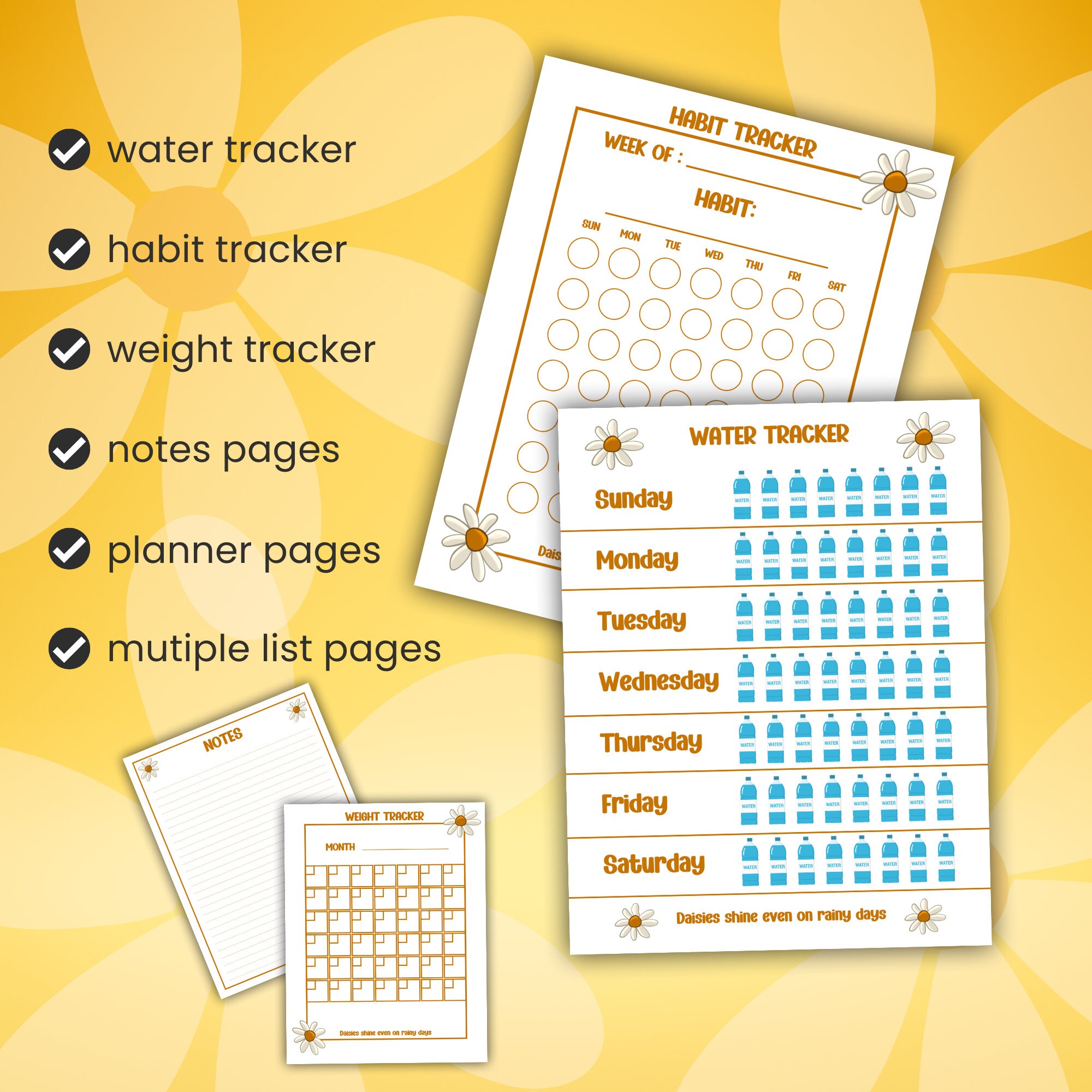 Daisy Printable Stationery Bundle: Planner, Tracker, Lists (PDF) - Etsy