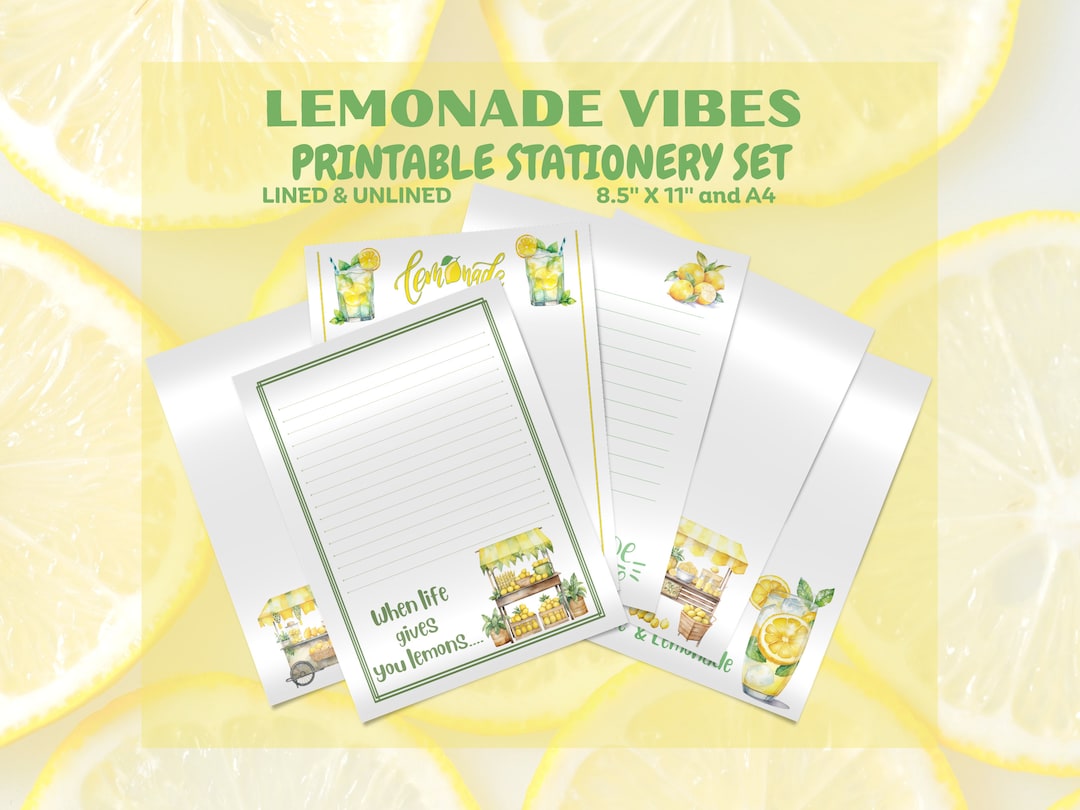 Printable Stationery Set, Lemonade Vibes, Lemon Themed Letter Writing ...