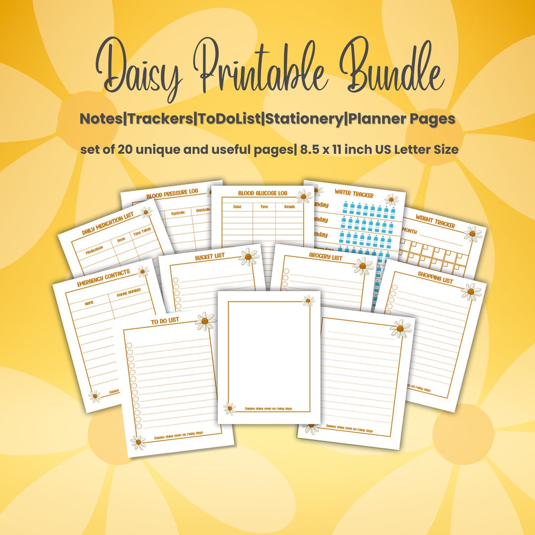 Daisy Printable Stationery Bundle: Planner, Tracker, Lists (PDF) - Etsy