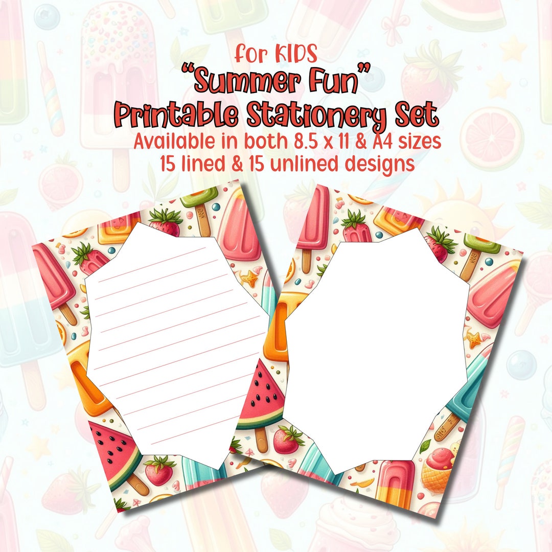Printable Stationery Set for Kids, Summer Theme, Letter Writing, Pen ...