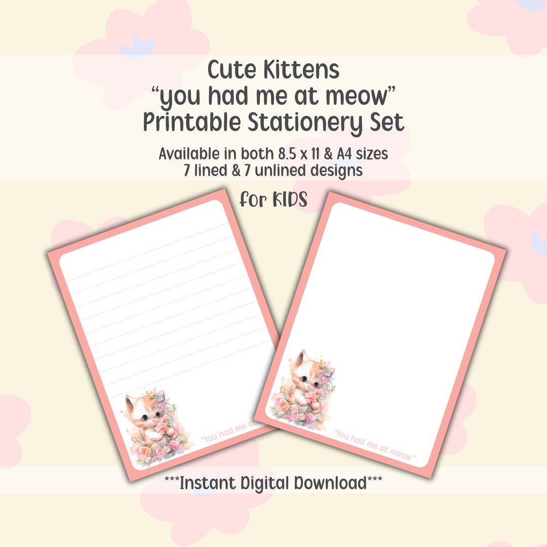 Printable Stationery Set for Kids, Cute Kittens, Cat Lovers, Letter ...