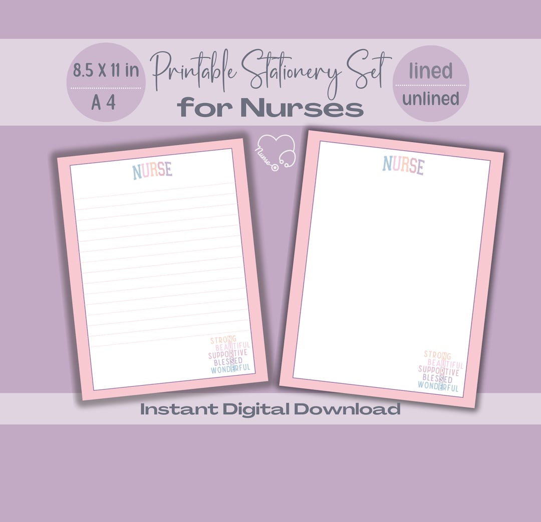 Stationery Set for NURSES, Printable, Letter Writing Set, Nurse Digital ...