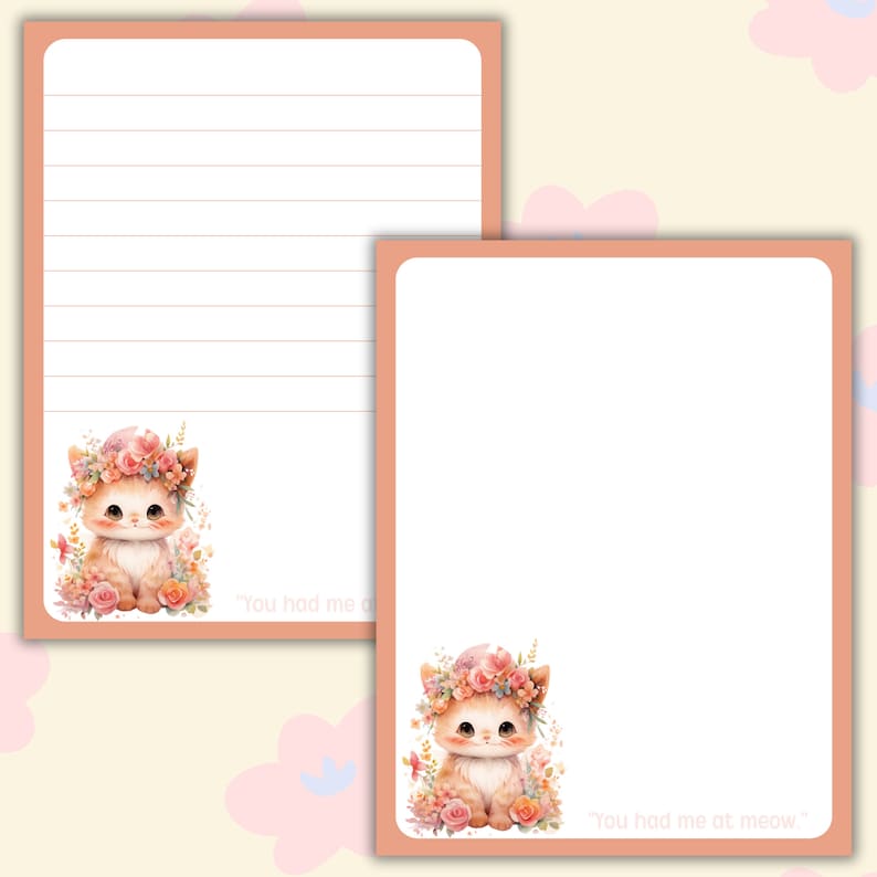Cute Printable Stationery Set for Kids, Kittens, Cat Lovers, Letter ...