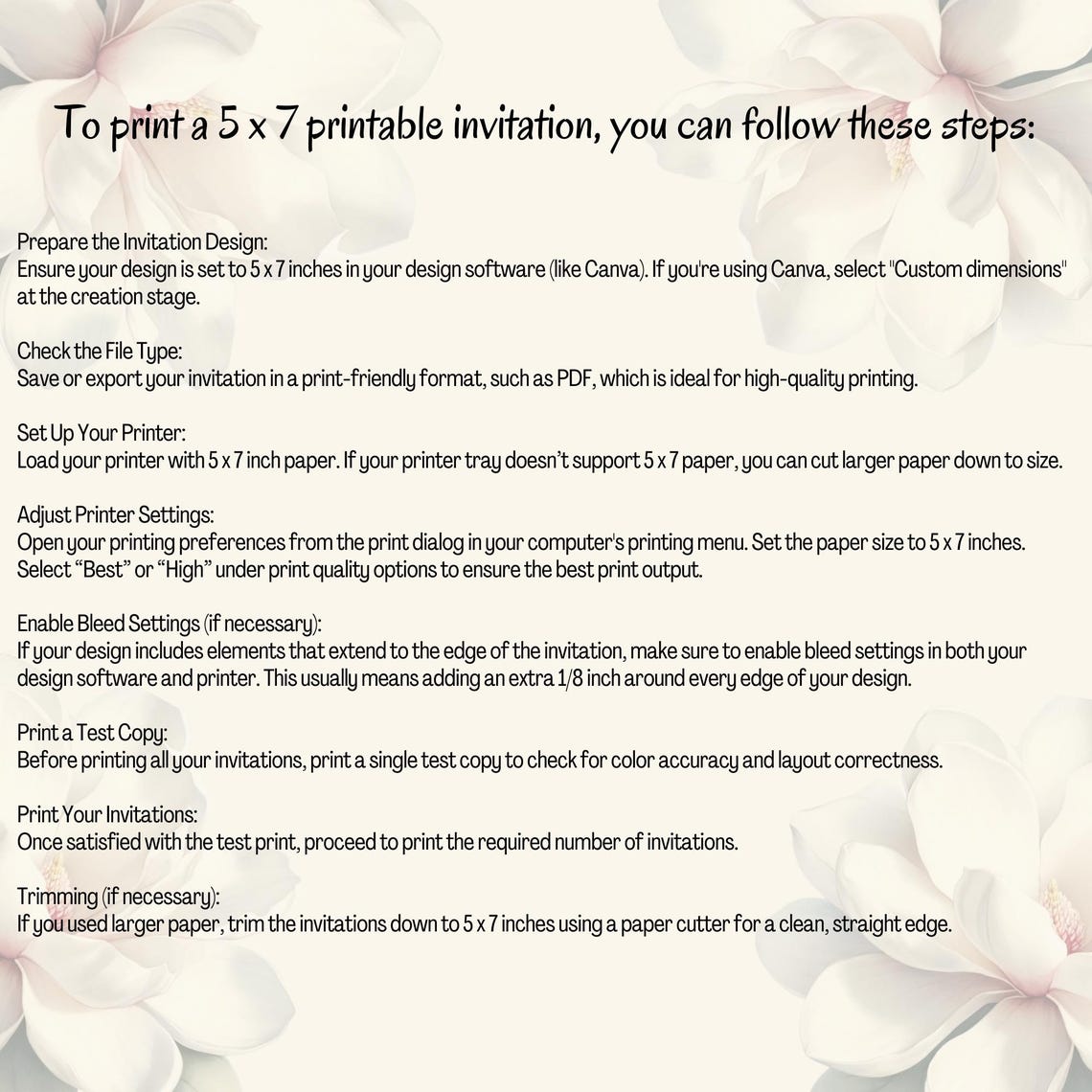 Magnolia Charm BIRTHDAY Invitation, Printable Floral Party Invite ...