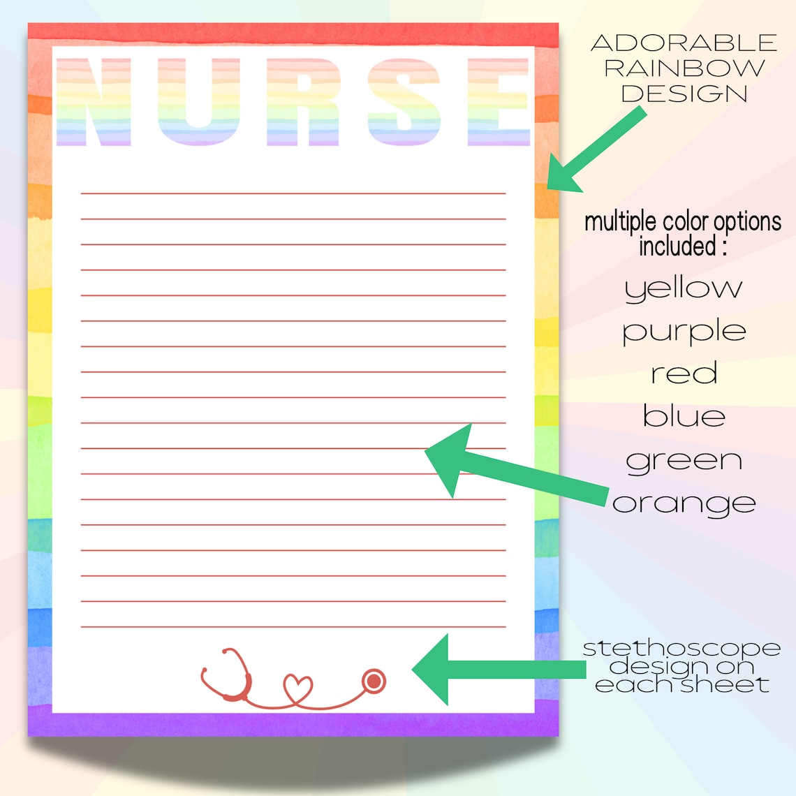 Rainbow Nurse Stationery Set: Printable Letter Writing Paper (digital ...