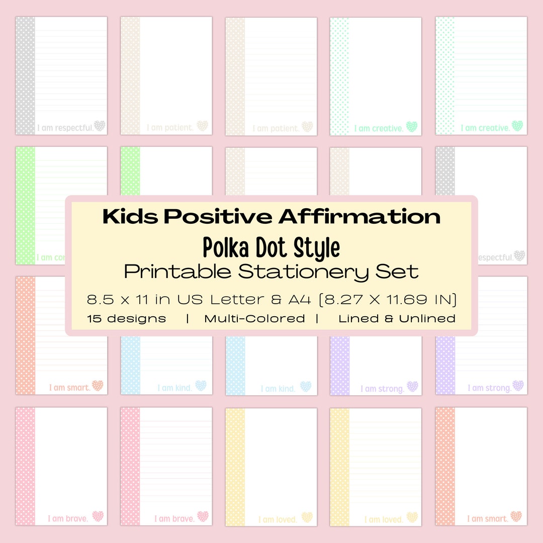 Kids Positive Affirmation Stationery: Polka Dot Design (digital ...