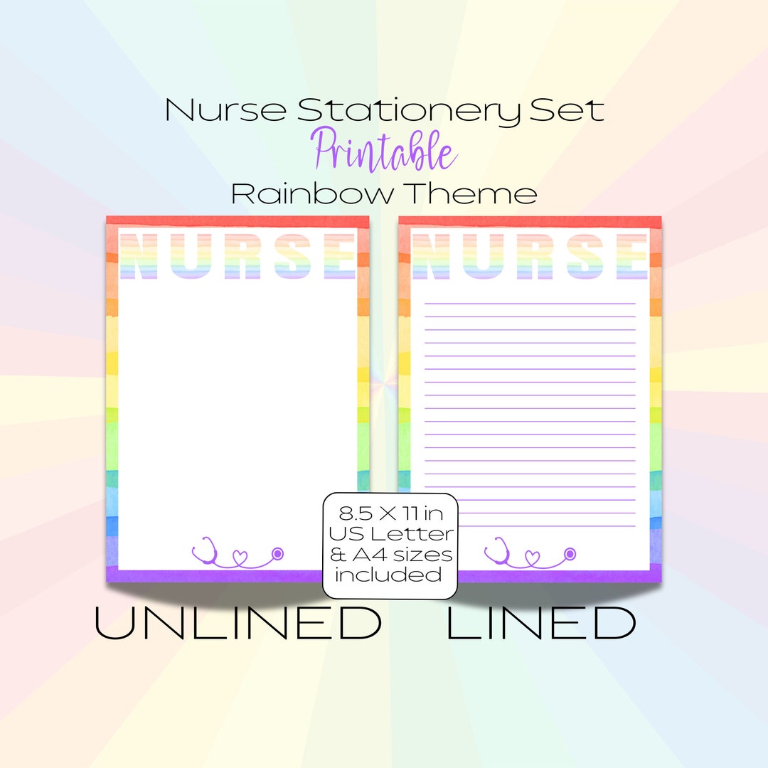 Rainbow Nurse Stationery Set: Printable Letter Writing Paper (digital ...