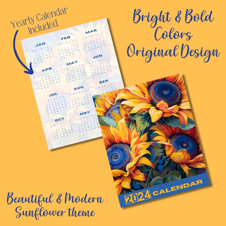 Sunflower Serenity 2024 Monthly Calendar Planner, Printable Calendar ...