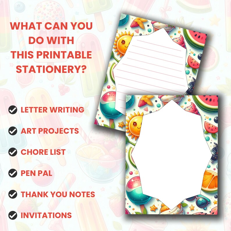 Printable Stationery Set for Kids, Summer Theme, Letter Writing, Pen ...