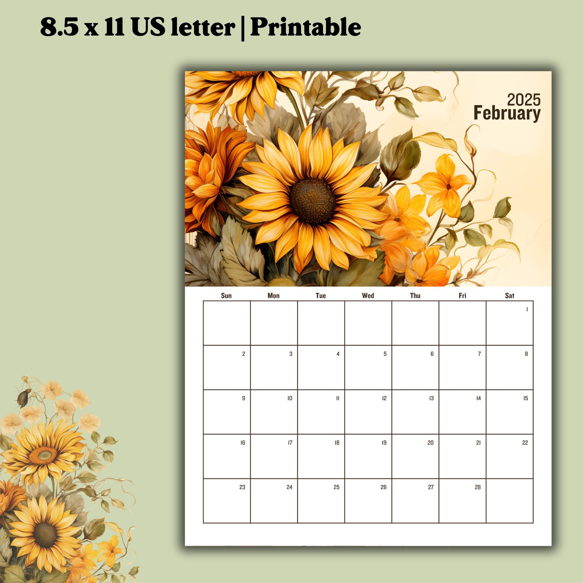 2025 Printable Monthly Calendar, DAISY LOVE, 8.5 X 11 Inch, Portrait ...