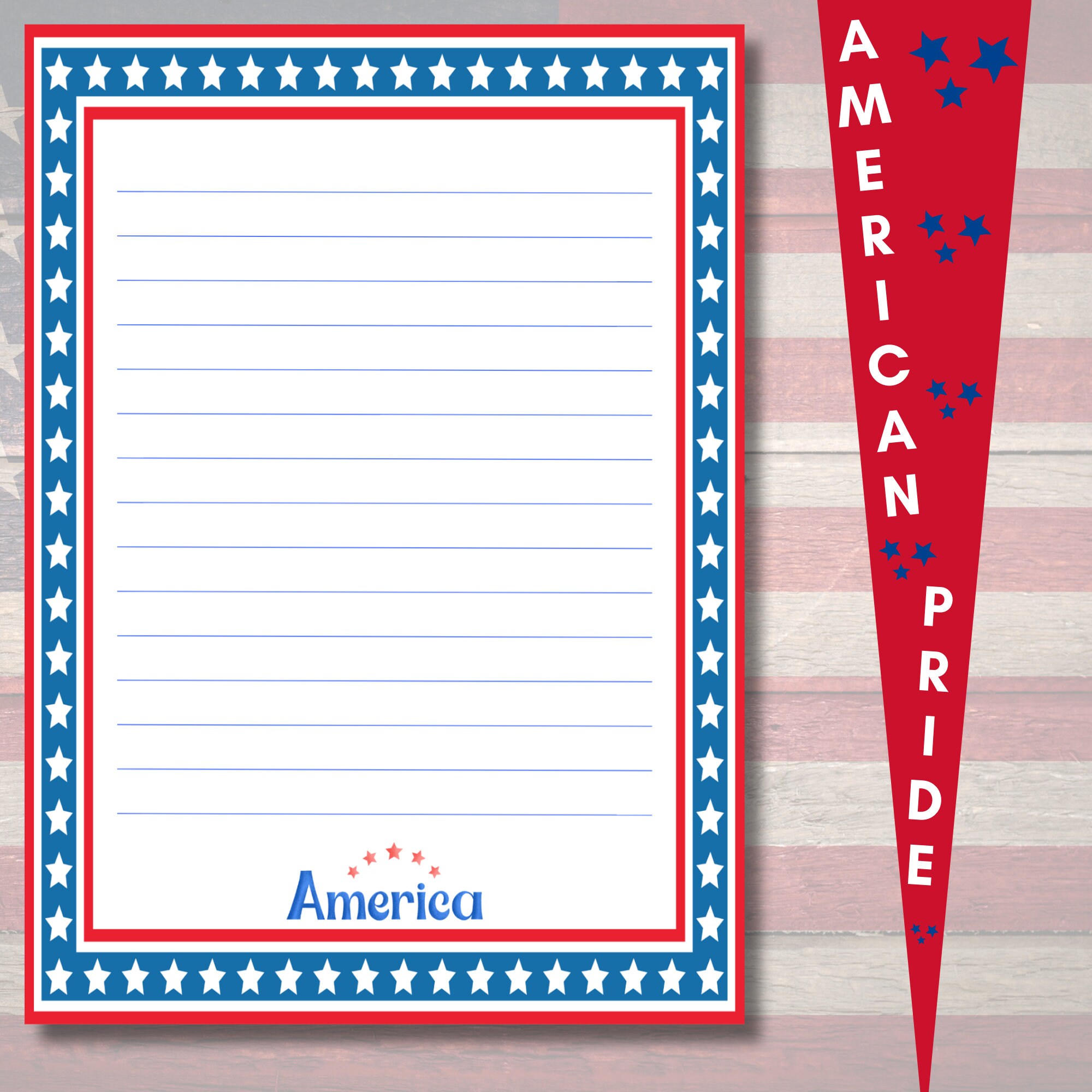 American Pride Printable Stationery Set, USA Theme Paper, America, Red ...
