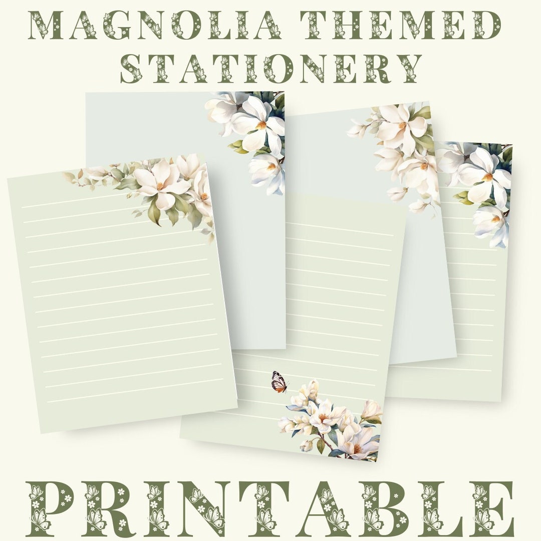 Magnolia Printable Stationery, Pen Pal, Note Paper, Decorative Writing ...