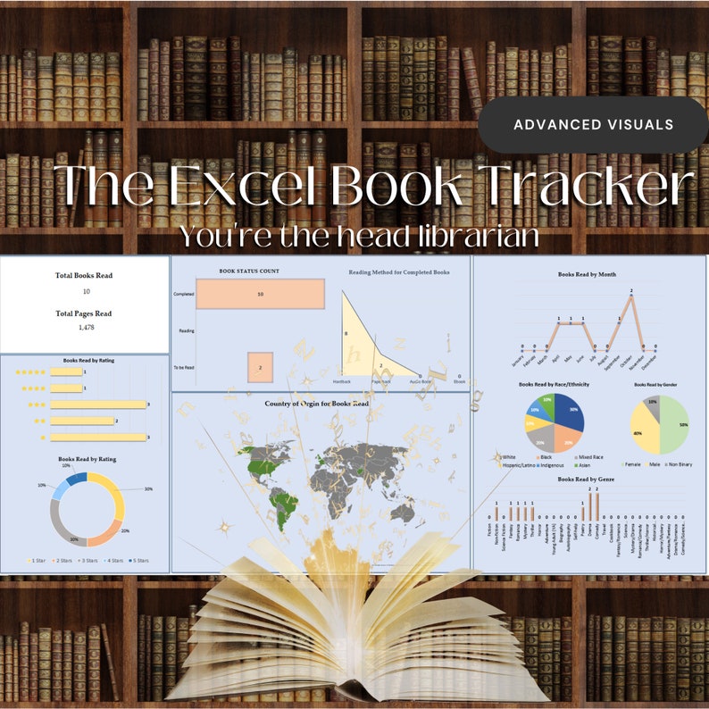 Advanced Visuals Excel Spreadsheet Book Tracker, Book Planner, Book Log ...