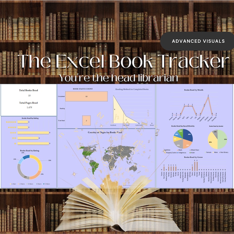 Advanced Visuals Excel Spreadsheet Book Tracker, Book Planner, Book Log ...