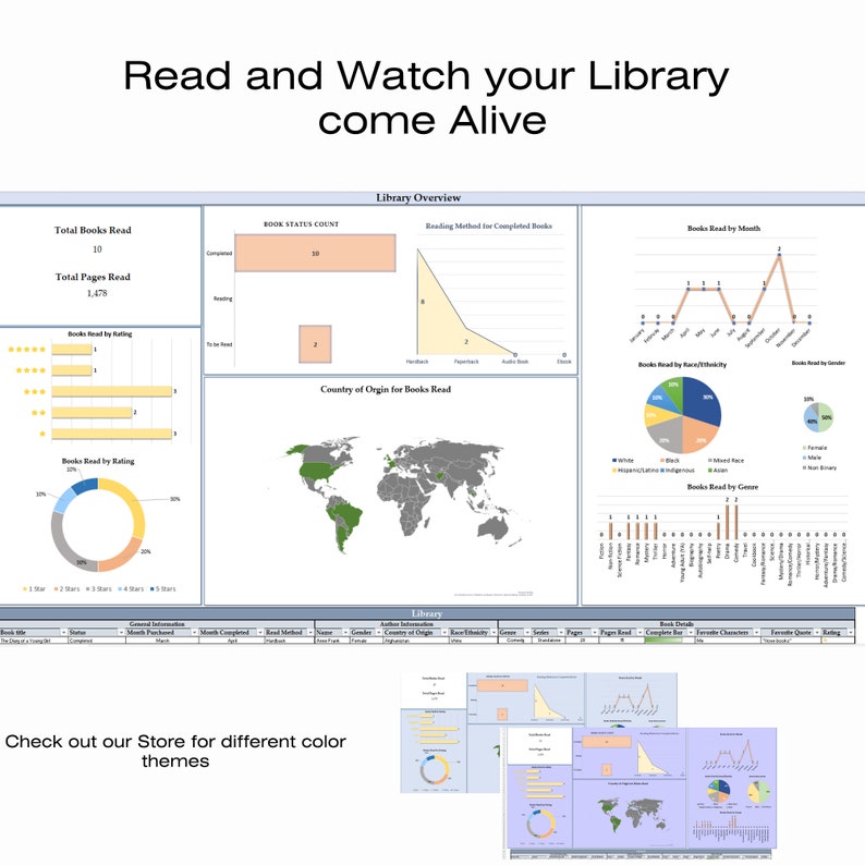 Advanced Visuals Excel Spreadsheet Book Tracker, Book Planner, Book Log ...