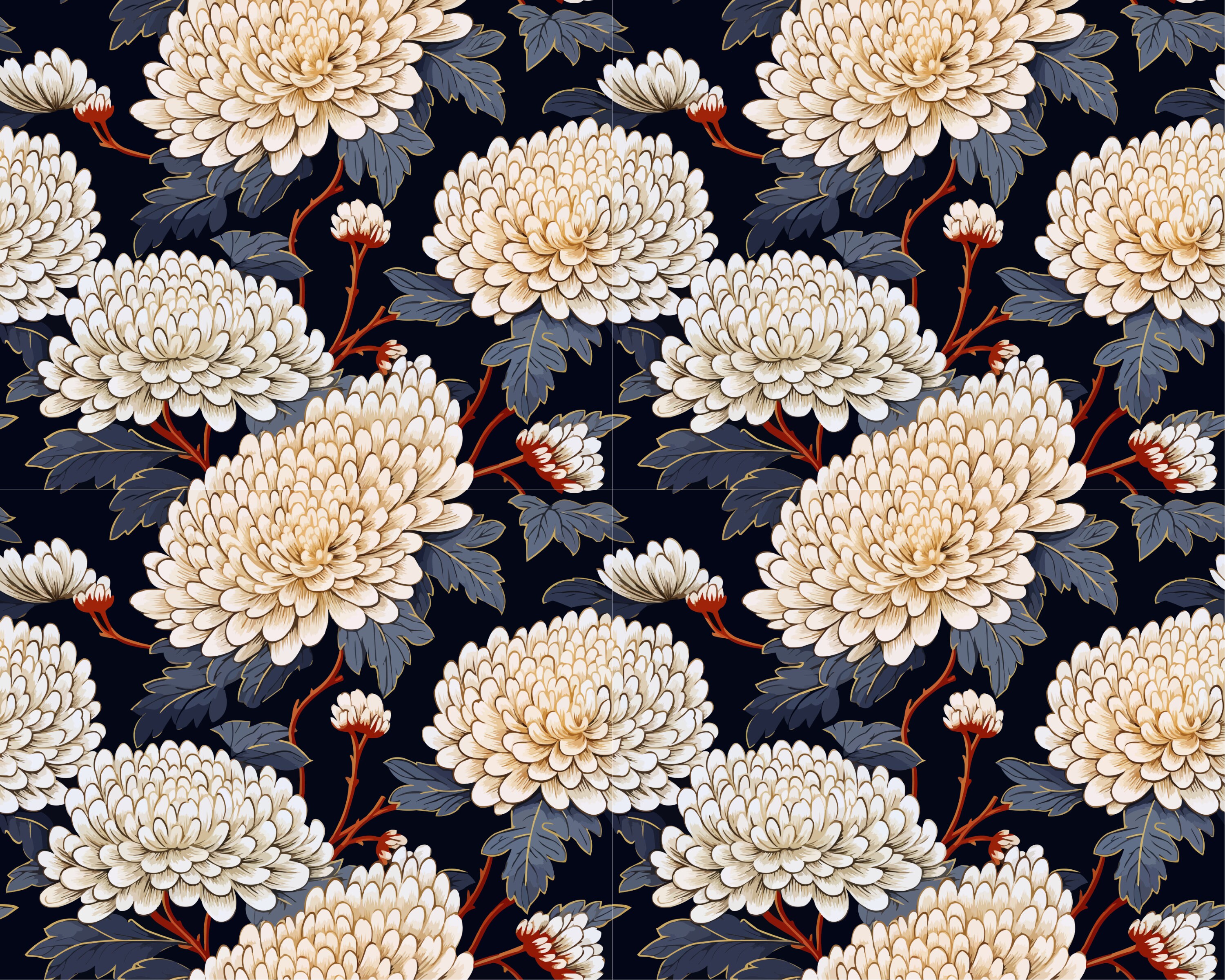 12 SVG Files Digital Paper. Chrysanthemums Japanese Pattern. - Etsy
