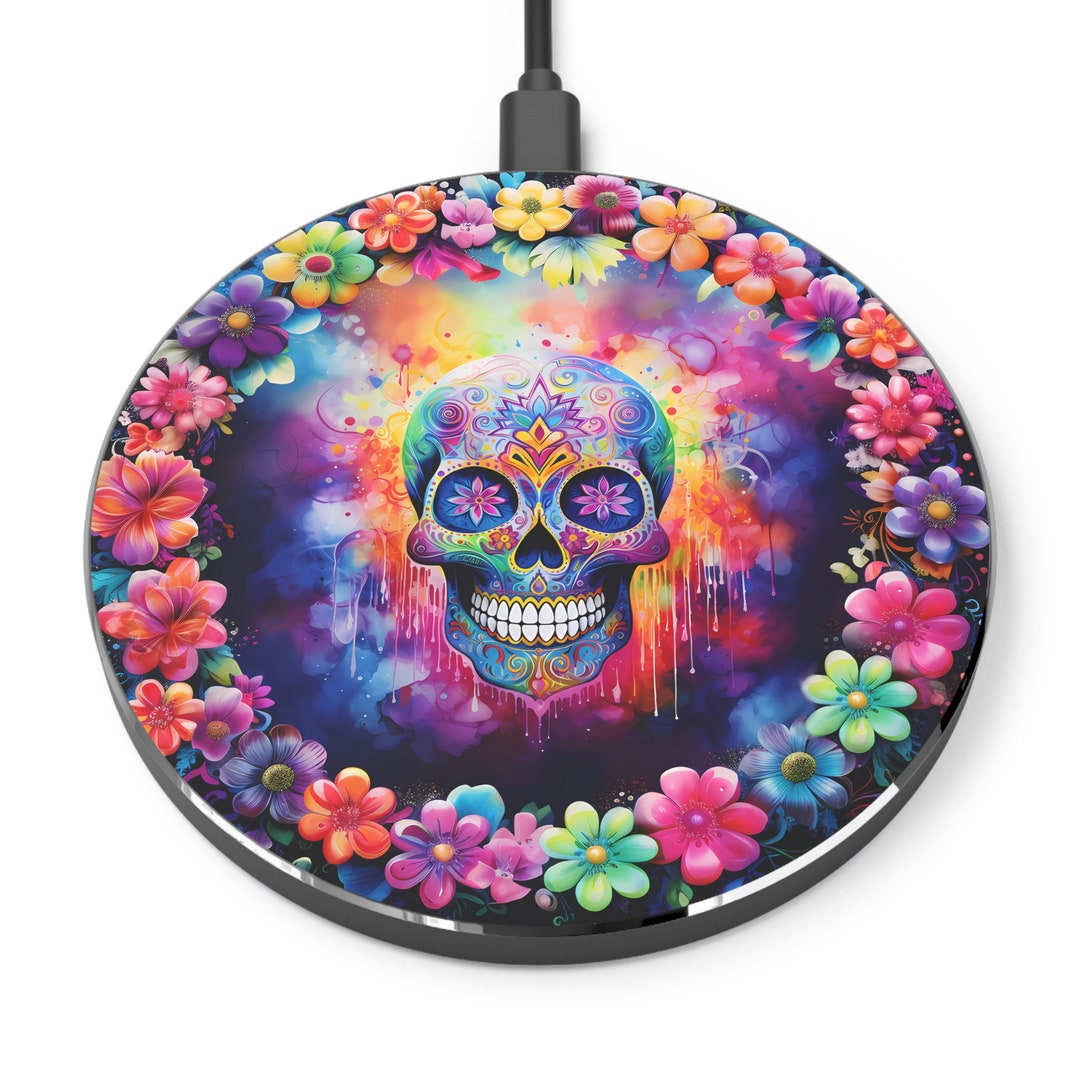 Colorful Sugar Skull Wireless Phone Charger Cool Skeleton Phone ...