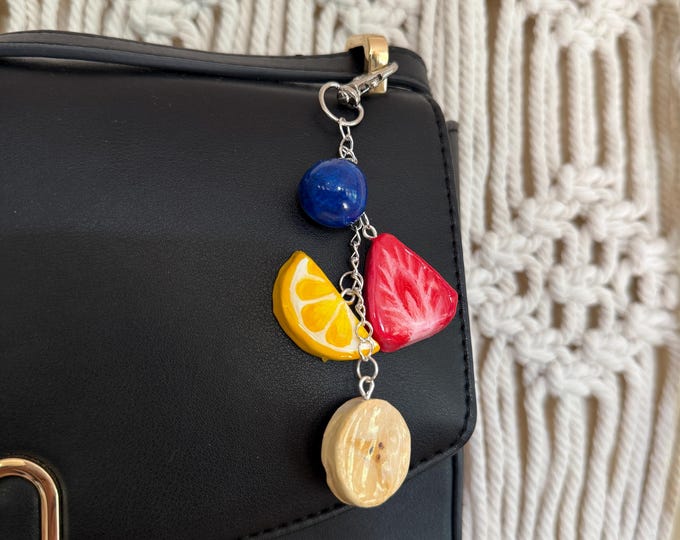 Clay Fruit Keychain | Blueberry, Banana, Strawberry, Lemon - Etsy