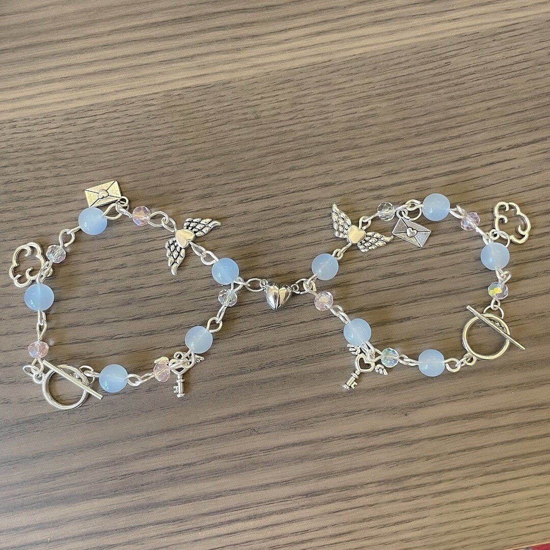 Matching Blue and Pink Charm Bracelets - Etsy