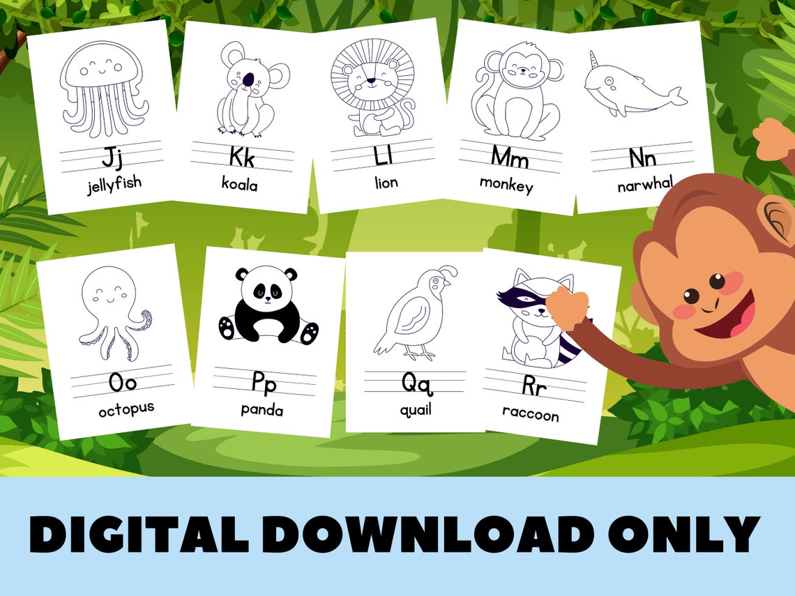 27 Printable Coloring Pages of Alphabet Letters With Animals, Kids ...