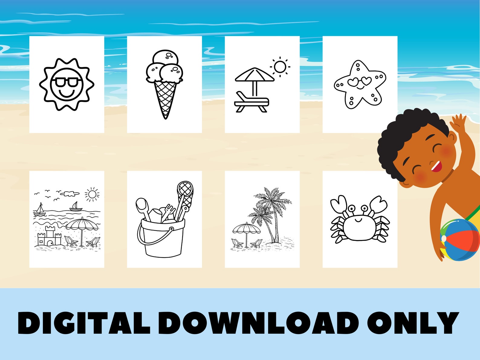 Summer Activity for Kids Coloring Pages Printable, Summer Coloring ...