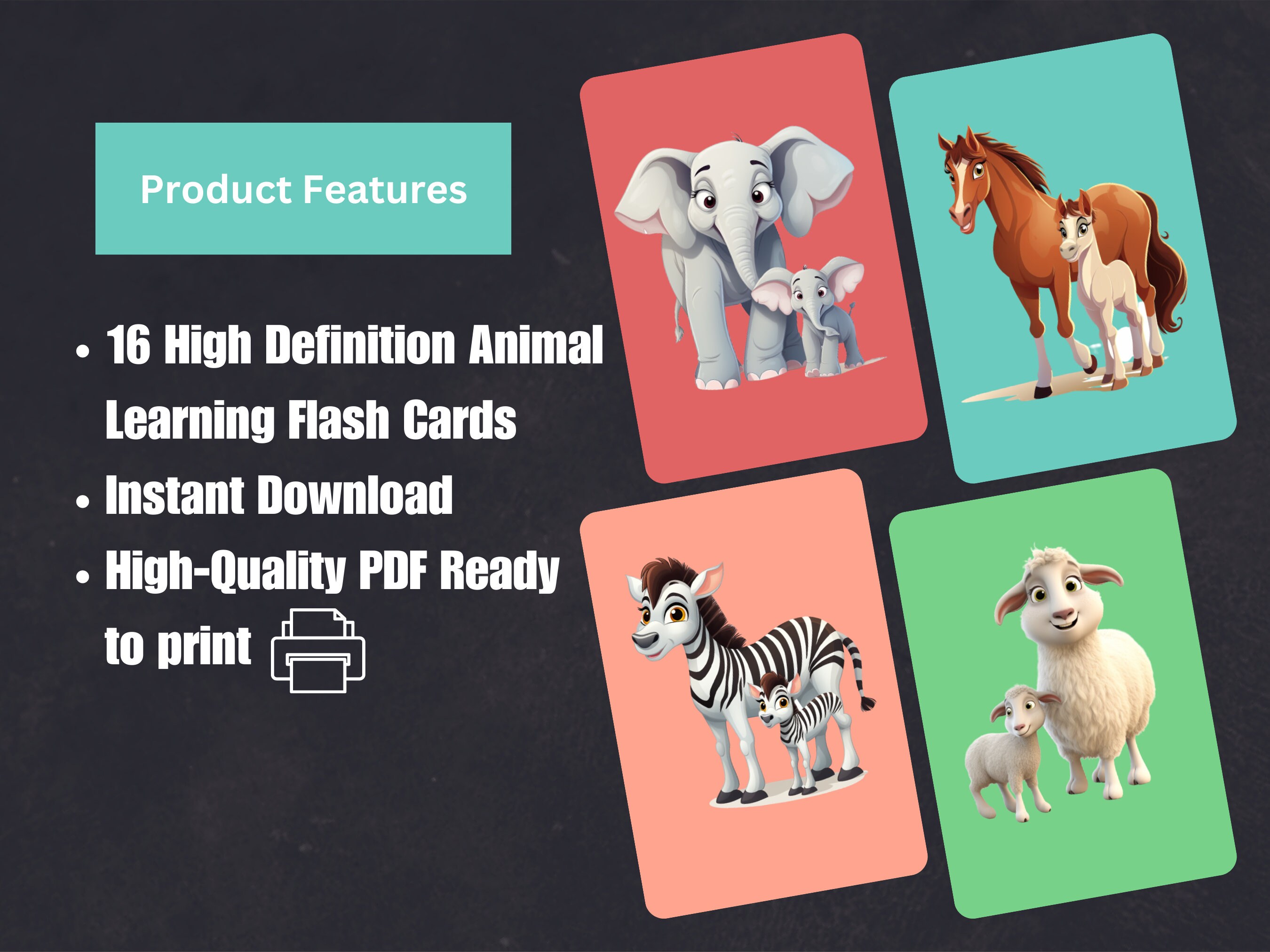 16 Farm Animals Flash Cards, Montessori Flash Cards, Pre-school Cards ...
