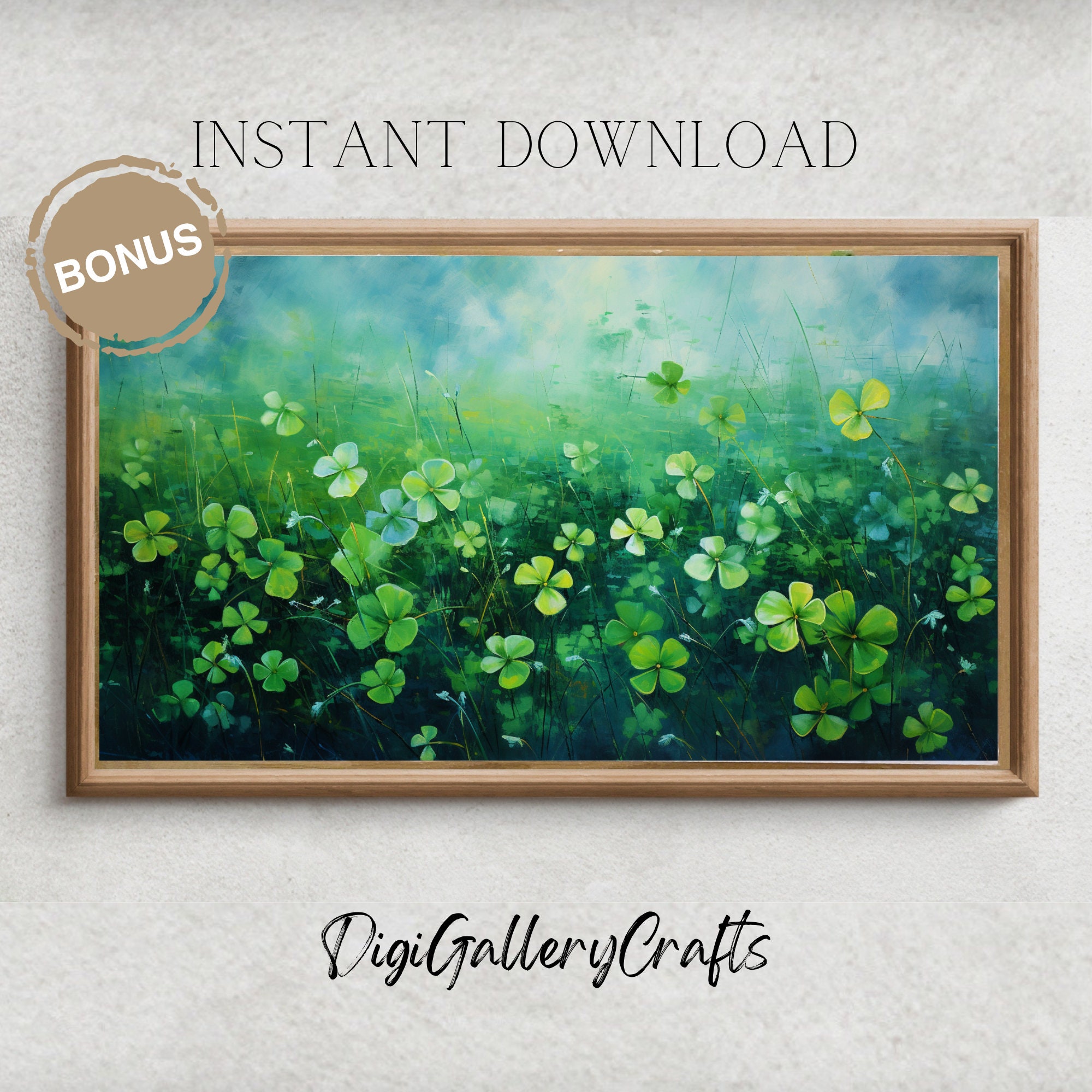 St. Patrick's Day TV Art, Watercolor Clover, Green Abstract 4 Leaf ...