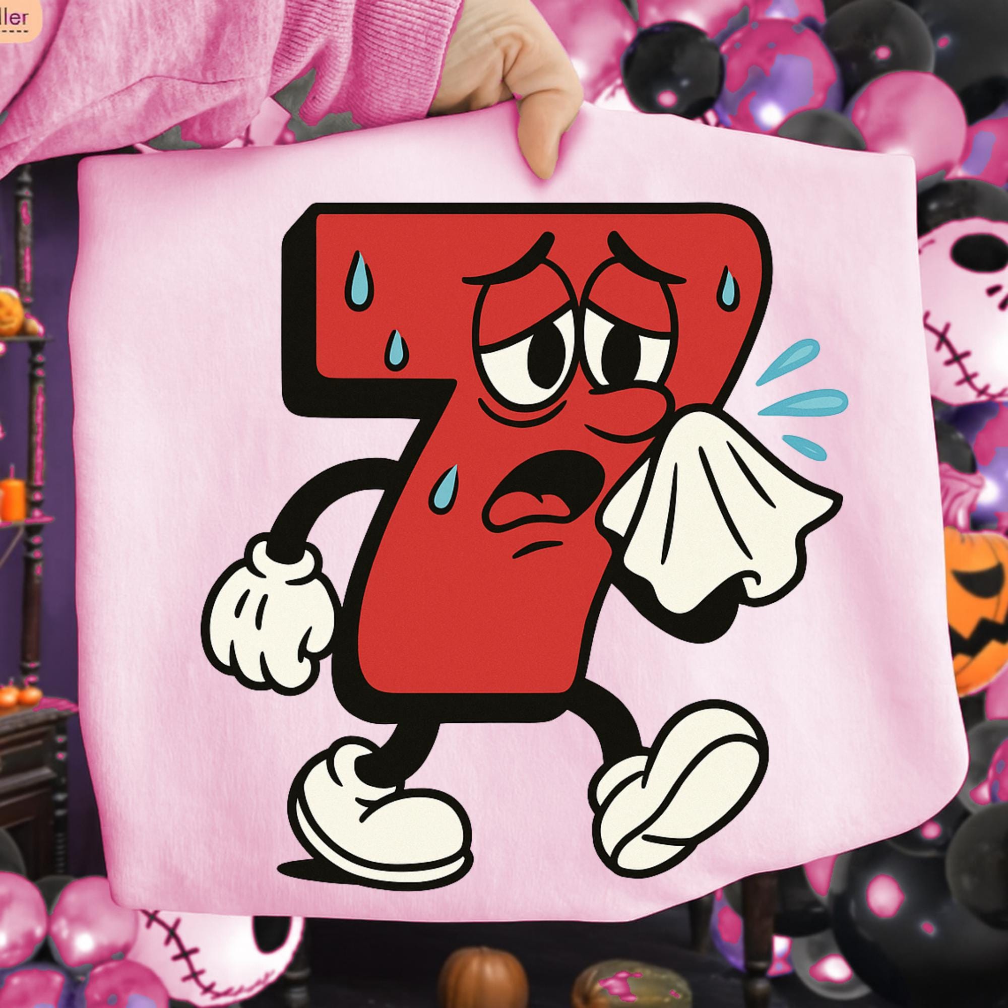 Funny Sick Number 7 Cartoon PNG | Retro Meme Graphic for Sublimation ...