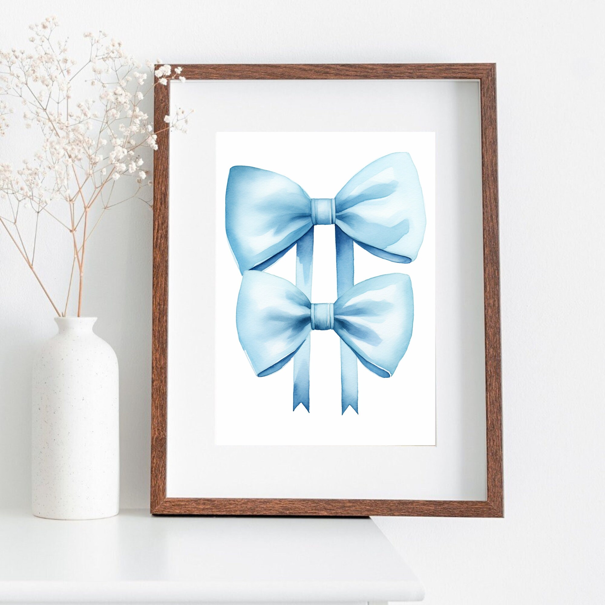 Watercolor Blue Bow Trio Wall Art Print, Nursery Room Decor, Grand ...