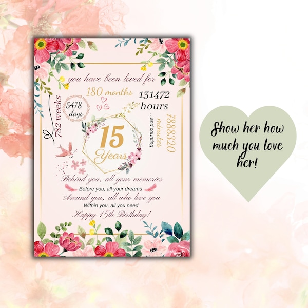 15 Year Old Daughter Birthday Card - Etsy Australia