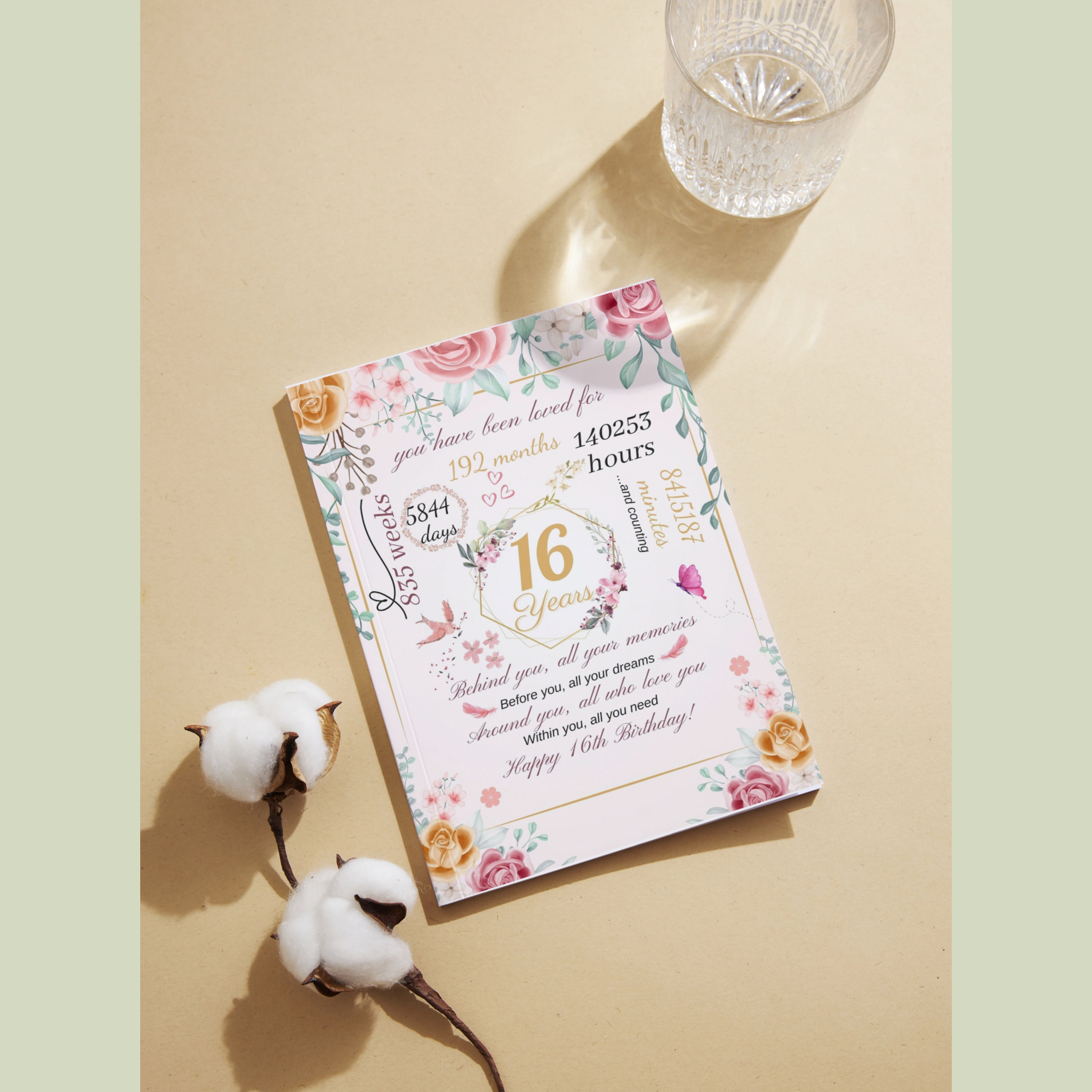 16th Birthday Card Printable, 16 Year Old Girl Pink Birthday Card for ...