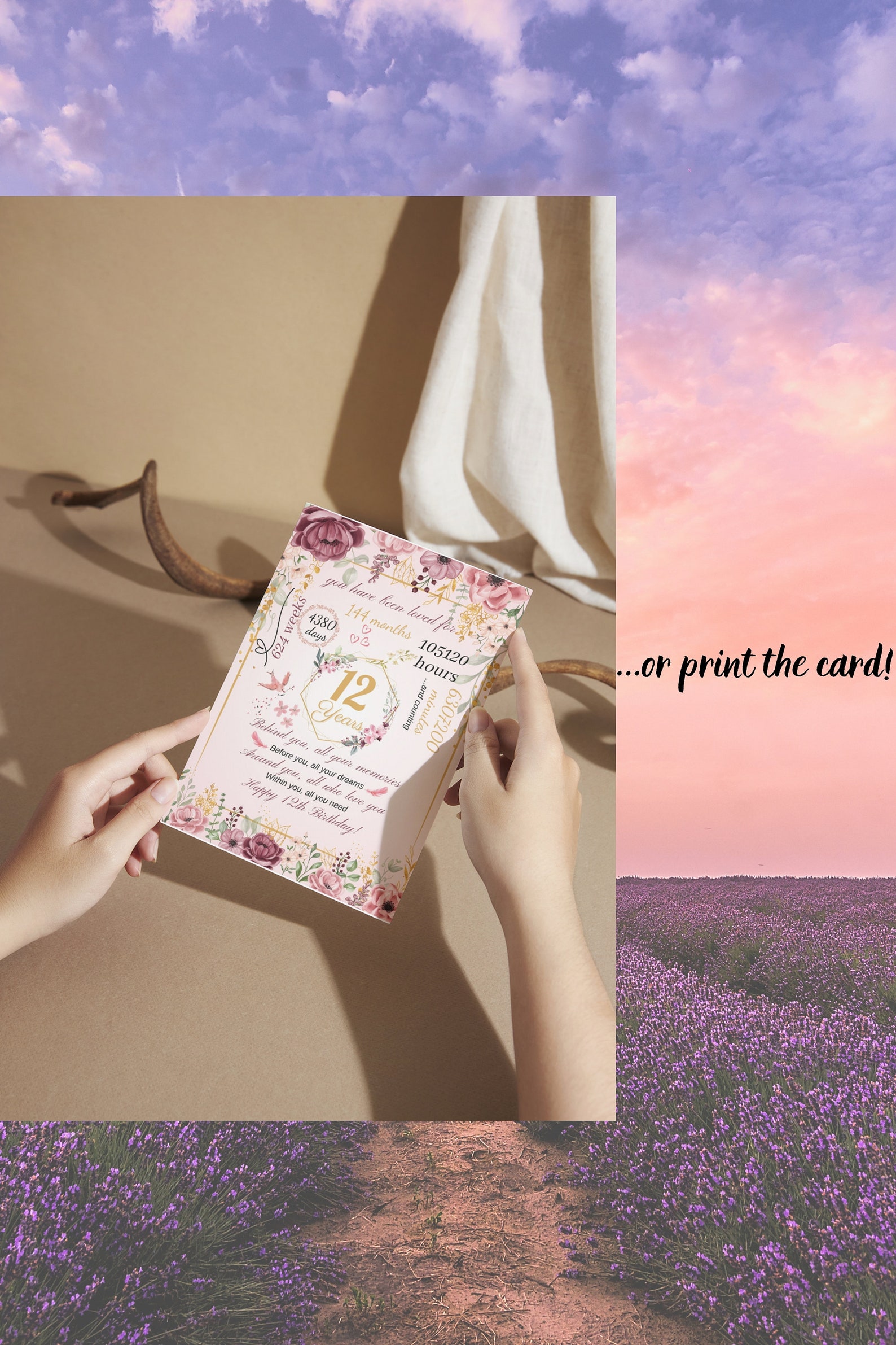 12th Birthday Card Printable, 12 Year Old Girl Pink Birthday Card for ...