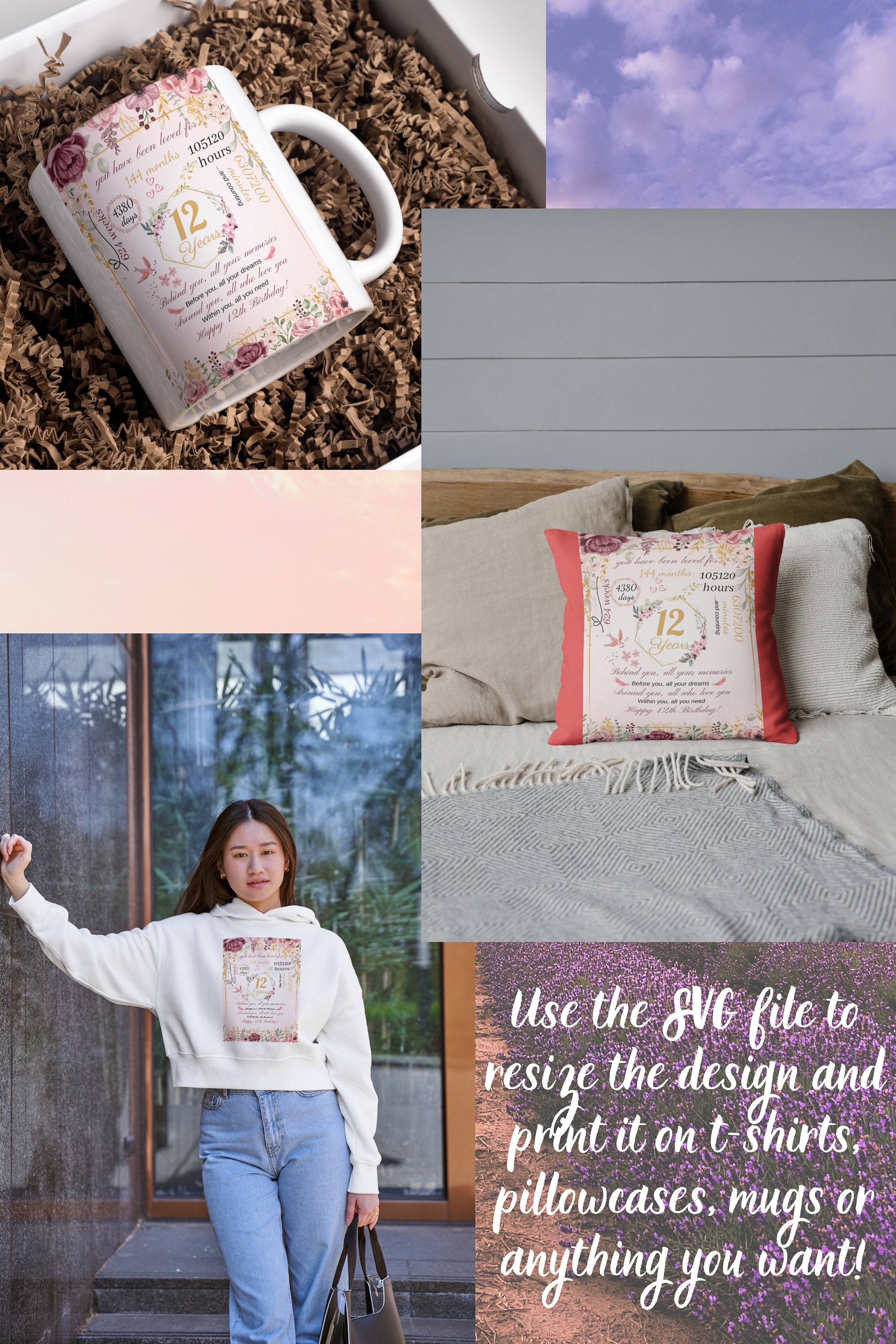 12th Birthday Card Printable, 12 Year Old Girl Pink Birthday Card for ...