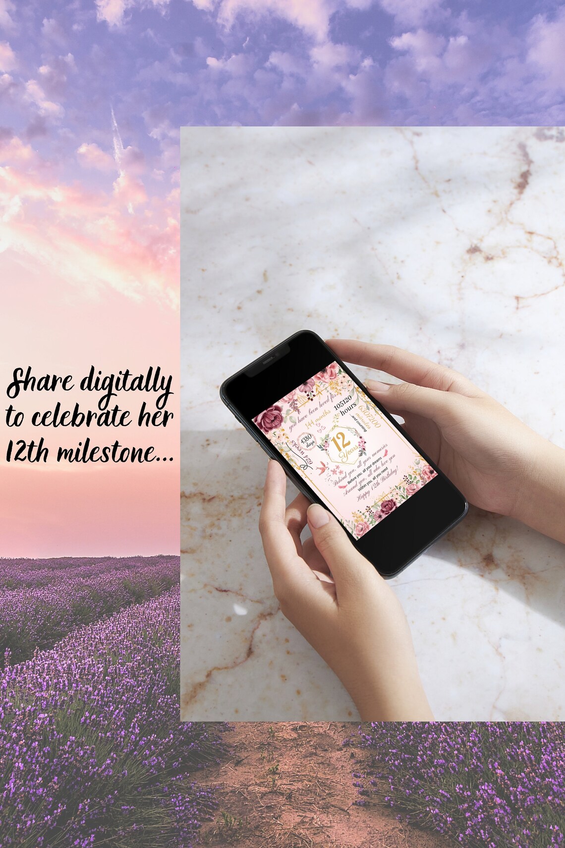 12th Birthday Card Printable, 12 Year Old Girl Pink Birthday Card for ...