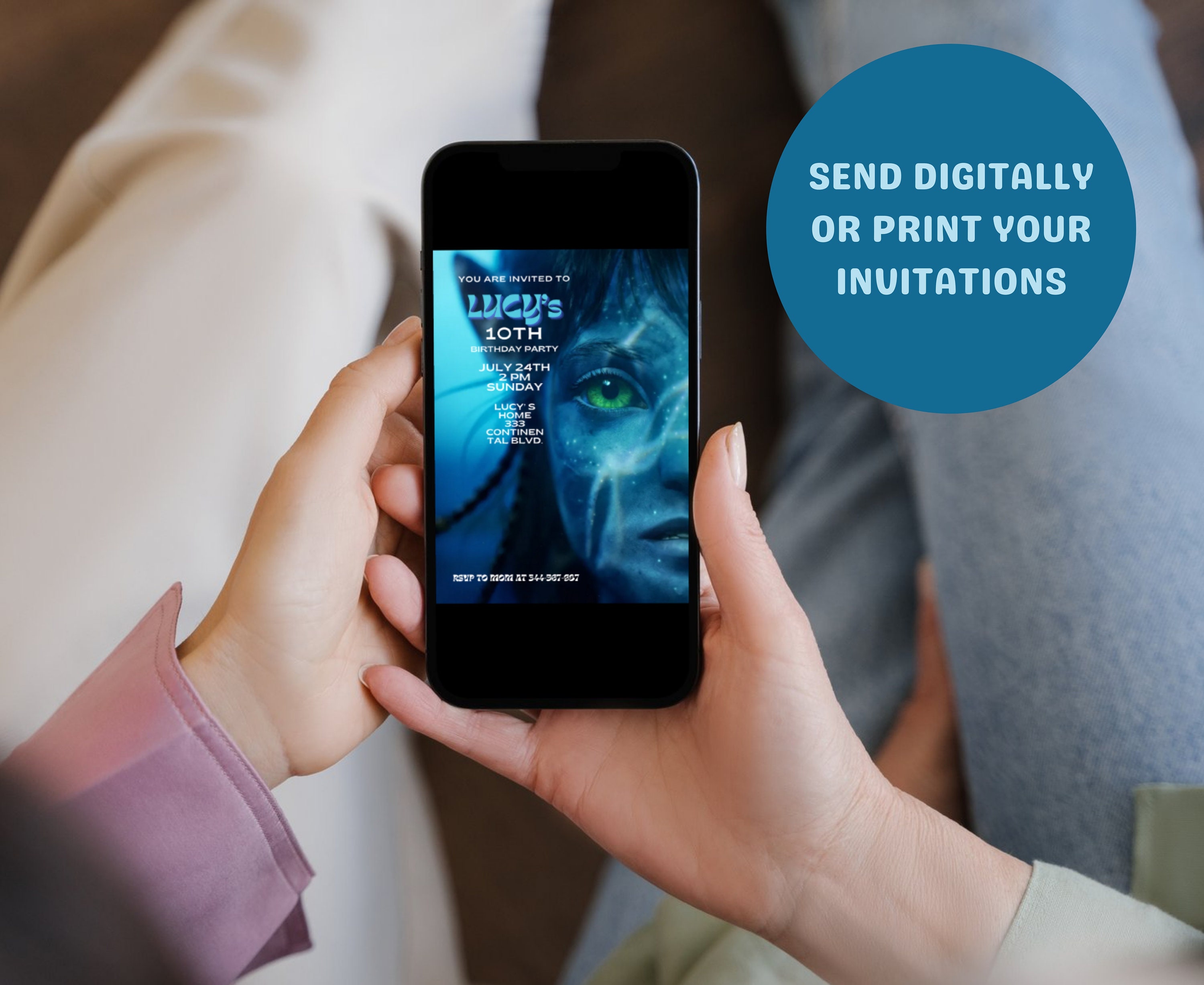 Avatar Birthday Invitation Template for Girls: Editable Card (digital ...