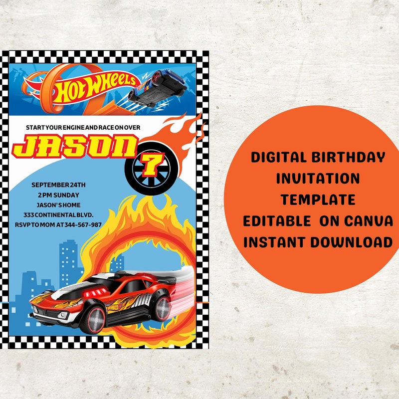 Hot Wheels Birthday Invitation - Etsy