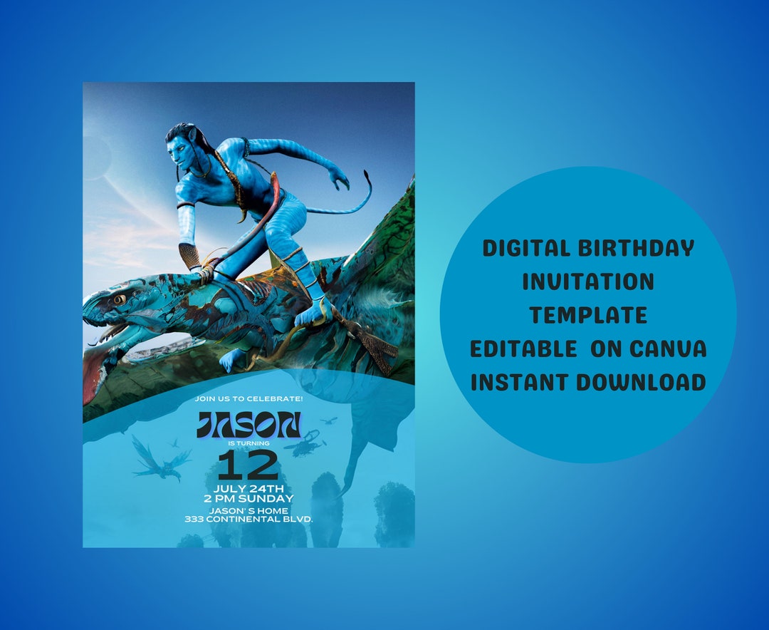 Avatar Birthday Invitation Template, Editable Canva Card (digital ...