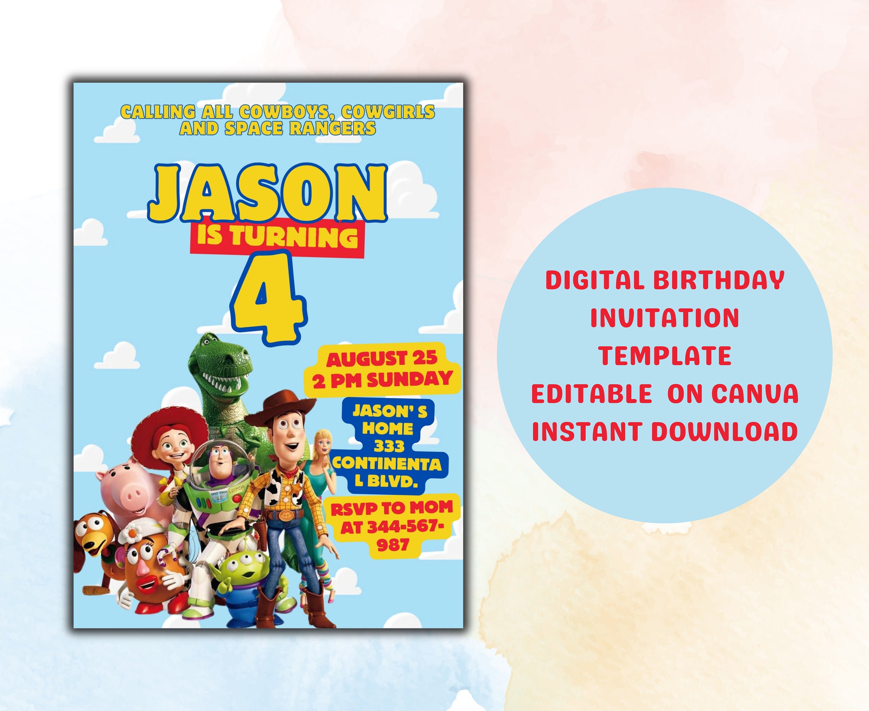Toy Story Birthday Invitation Template: Editable Card (digital Download ...