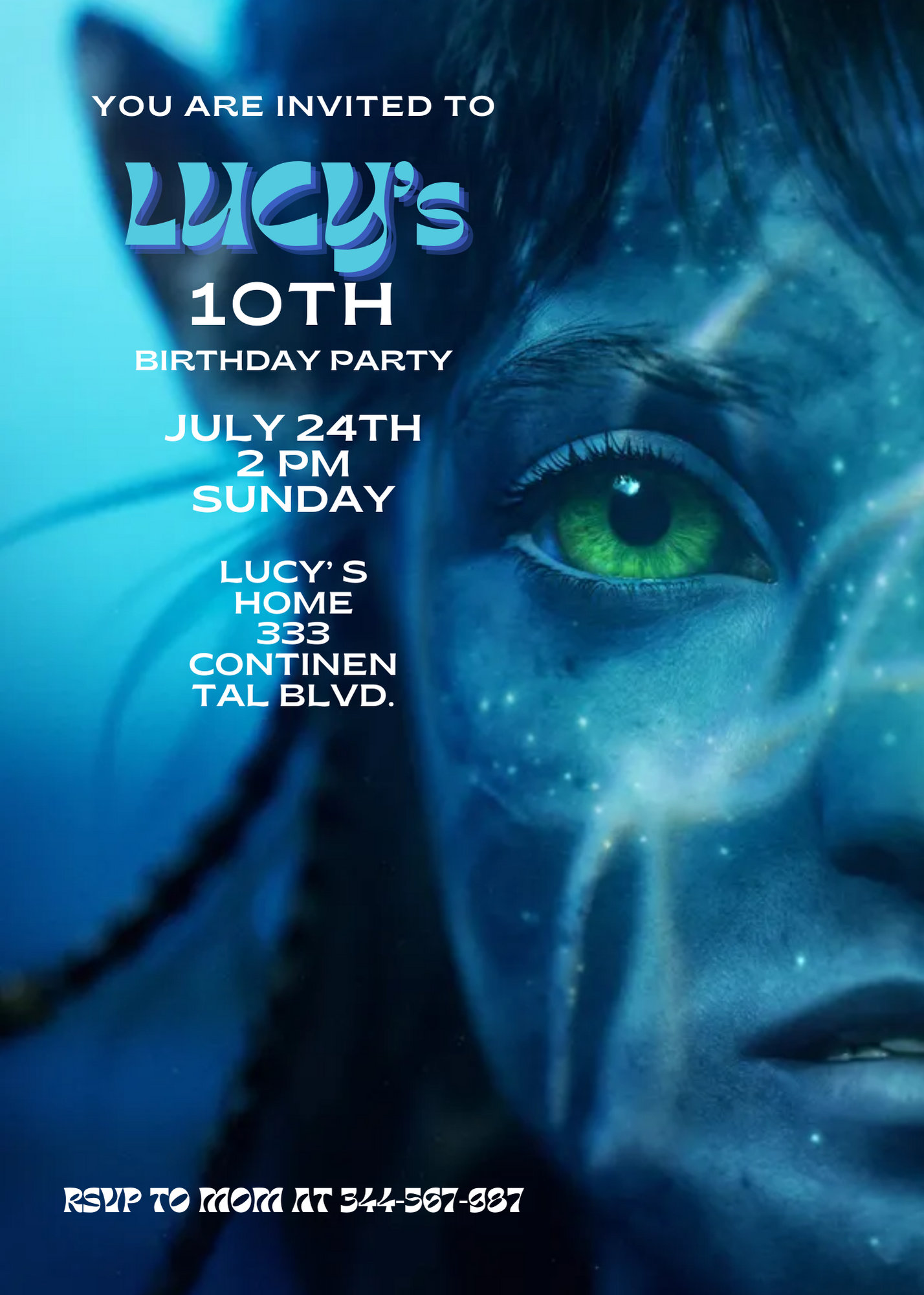 Avatar Birthday Invitation Template for Girls: Editable Card (digital ...