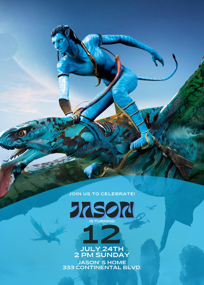 Avatar Birthday Invitation Template for Boys, Blue, Avatar Themed ...