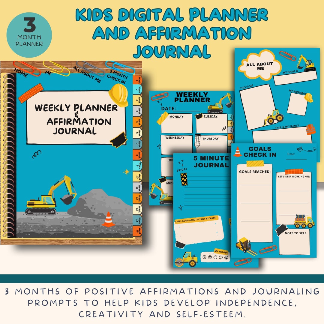 Kids Construction Vehicle Interactive Daily Planner and Affirmation ...