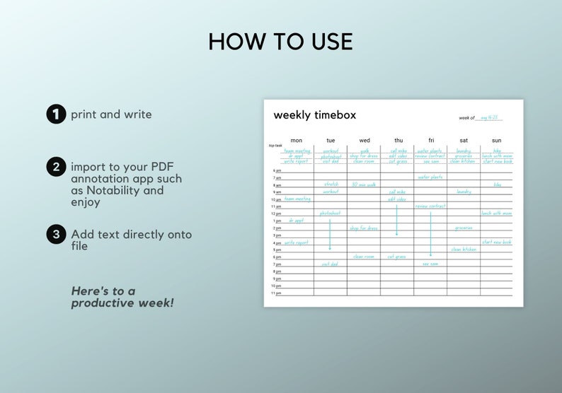 Weekly Timebox Planner, Fillable Printable PDF, Hourly Weekly Time ...