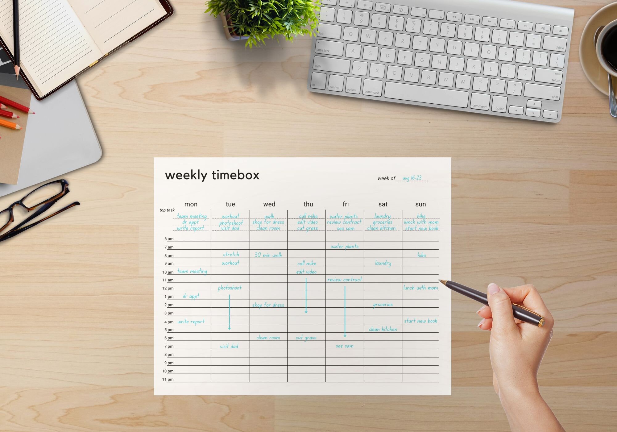 Weekly Timebox Planner, Fillable + Printable PDF, Hourly Weekly Time ...