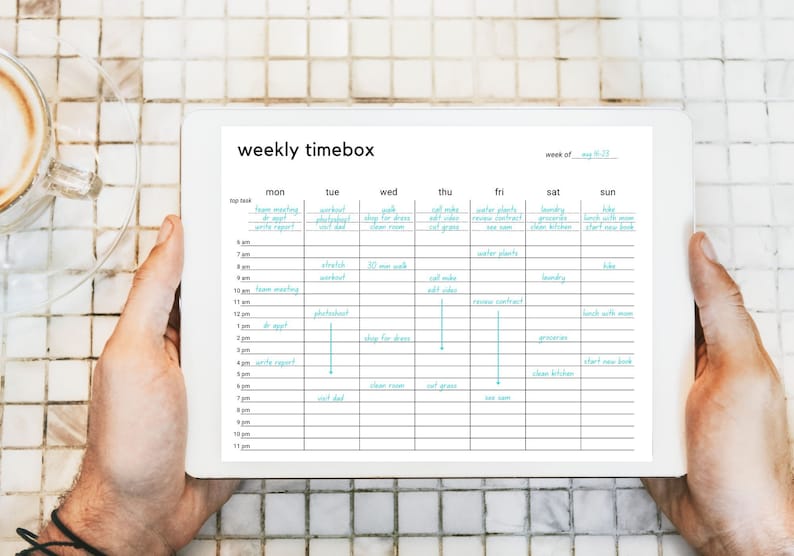 Weekly Timebox Planner, Fillable Printable PDF, Hourly Weekly Time Block Journal, Digital ...
