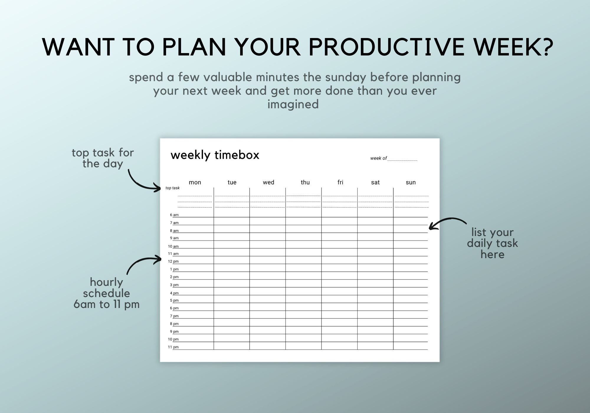 Weekly Timebox Planner, Fillable Printable PDF, Hourly Weekly Time ...