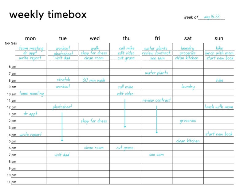 Weekly Timebox Planner, Fillable Printable PDF, Hourly Weekly Time ...