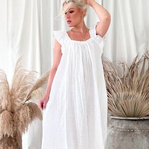 100% Linen Victorian Style Feminine Nightgown Sleepwear Nightdress ...