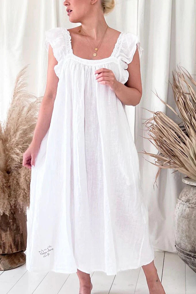 100% Linen Victorian Style Feminine Nightgown Sleepwear Nightdress ...