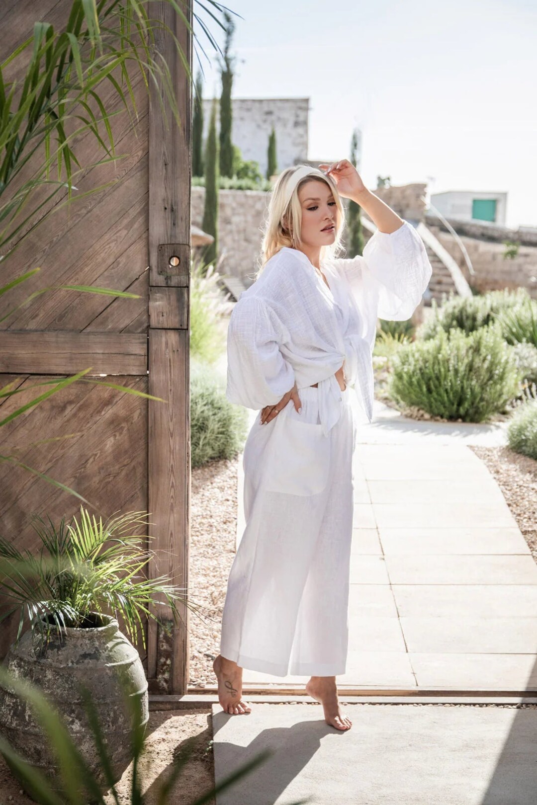 Womens Linen Pajama Set, White Linen Two Piece Set, Lightweight PJ Set ...